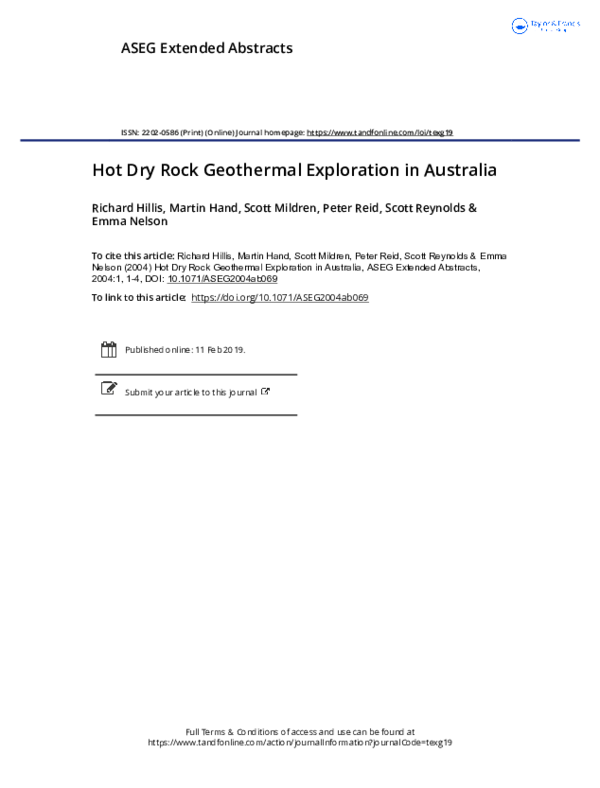 (PDF) Hot Dry Rock Geothermal Exploration in Australia