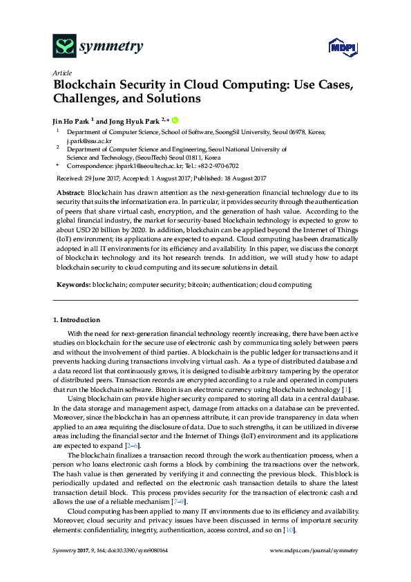 Pdf Blockchain Security In Cloud Computing Use Cases Challenges