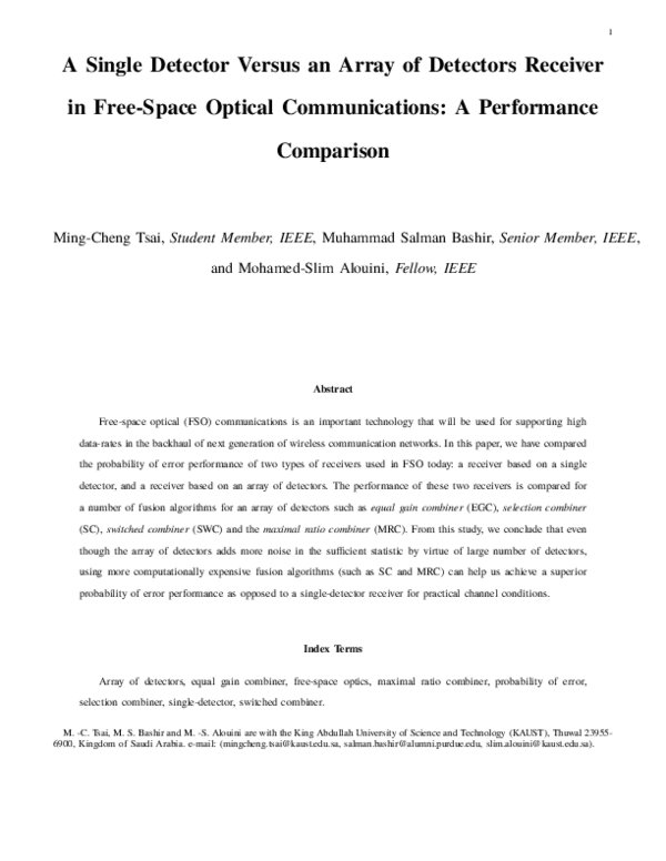 Pdf A Single Detector Versus An Array Of Detectors Receiver In Free