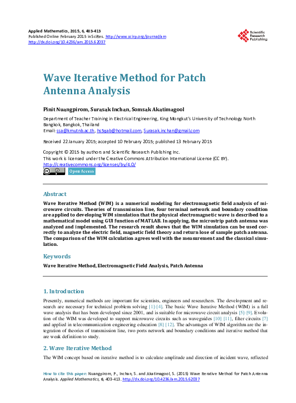 (PDF) Wave Iterative Method for Patch Antenna Analysis