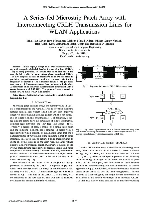 Pdf A Series Fed Microstrip Patch Array With Interconnecting Crlh Transmission Lines For Wlan