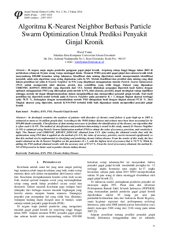 (PDF) Algoritma K-Nearest Neighbor Berbasis Particle Swarm Optimization Untuk Prediksi Penyakit
