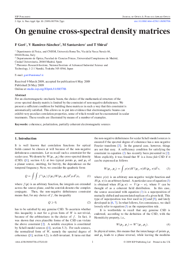 (PDF) On genuine cross-spectral density matrices