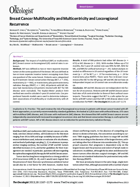 (PDF) Breast Cancer Multifocality and Multicentricity and Locoregional ...