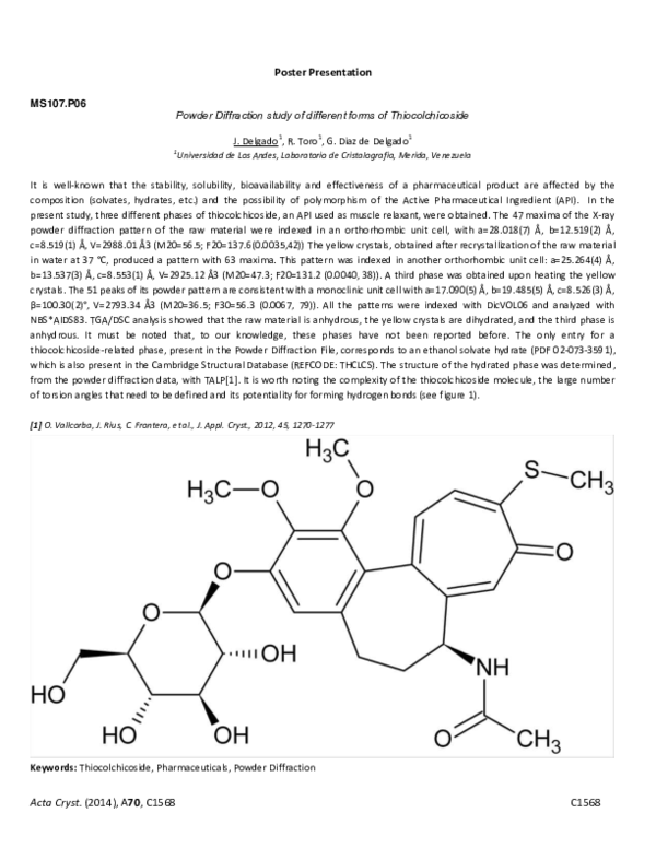 (PDF) Powder Diffraction study of different forms of Thiocolchicoside