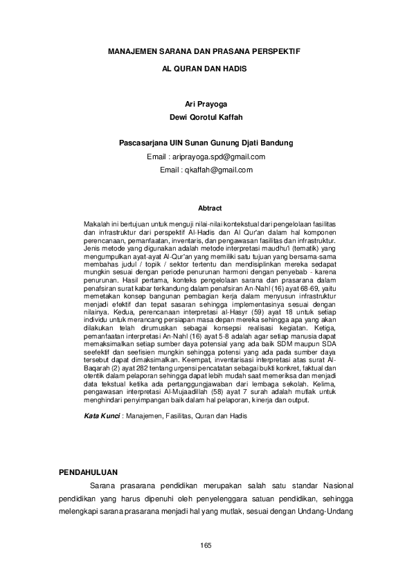 (PDF) Manajemen Sarana dan Prasana Perspektif Al Quran dan Hadis