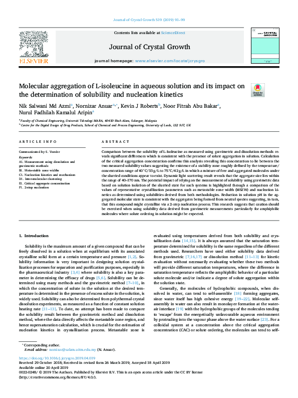 (PDF) Molecular aggregation of L-isoleucine in aqueous solution and its ...