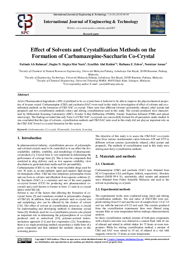 (PDF) Effect of Solvents and Crystallization Methods on the Formation ...