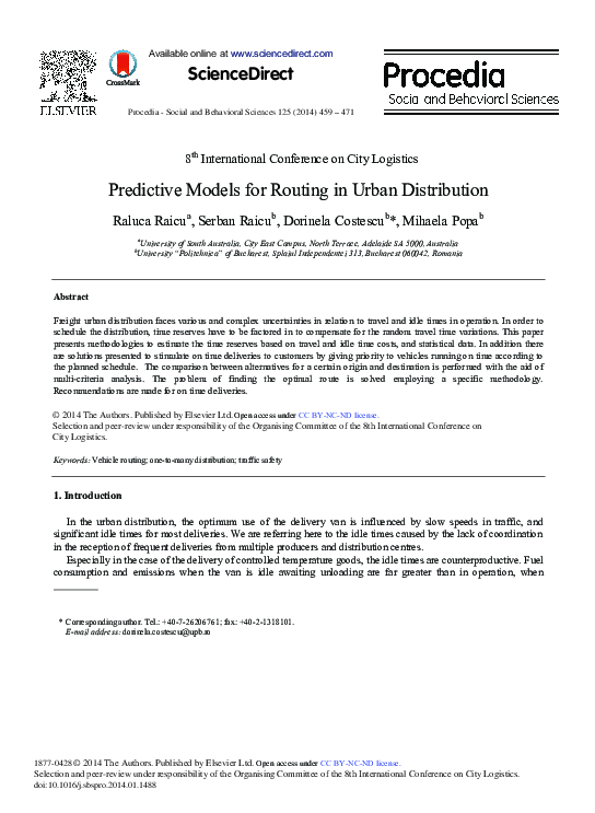(PDF) Predictive Models for Routing in Urban Distribution