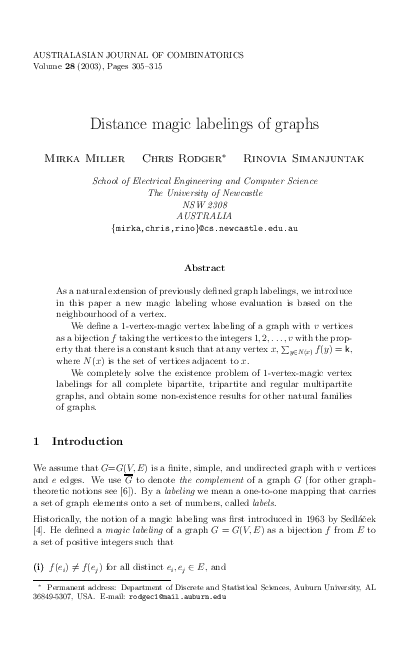(PDF) Distance magic labelings of graphs