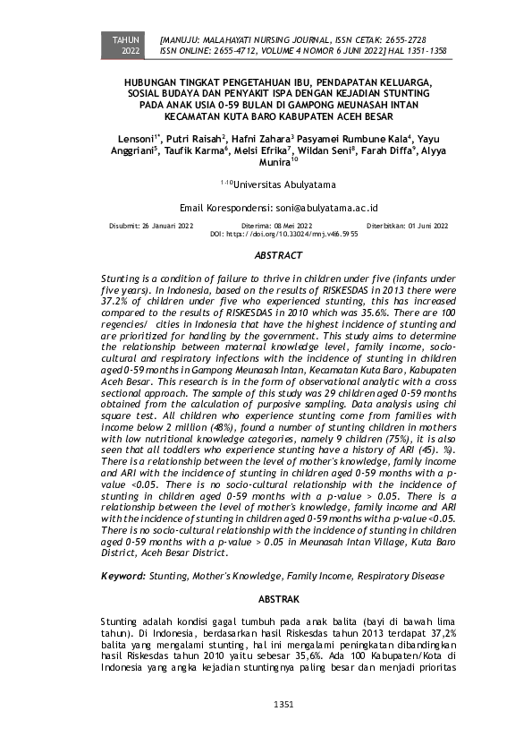 (PDF) Hubungan Tingkat Pengetahuan Ibu, Pendapatan Keluarga, Sosial ...