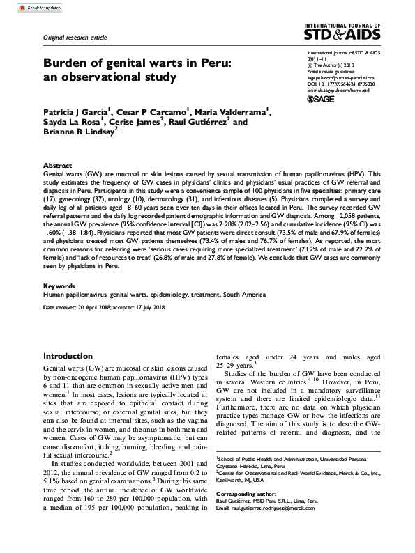 (PDF) Burden of genital warts in Peru: an observational study