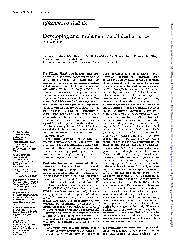 (PDF) Developing and implementing clinical practice guidelines