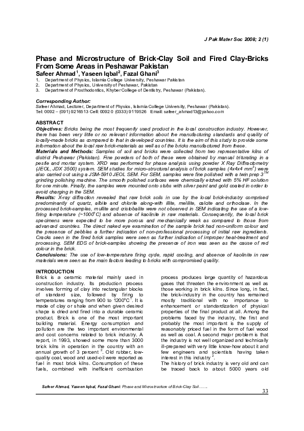 (PDF) Phase and Microstructure of Brick-Clay Soil and Fired Clay-Bricks ...