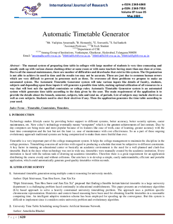 (PDF) Automatic Timetable Generator