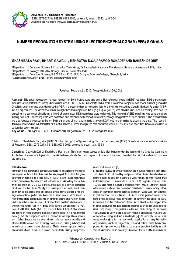(PDF) Number Recognition System Using Electroencephalogram (Eeg) Signals
