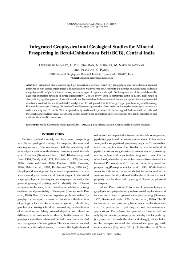 (PDF) Integrated geophysical and geological studies for mineral ...