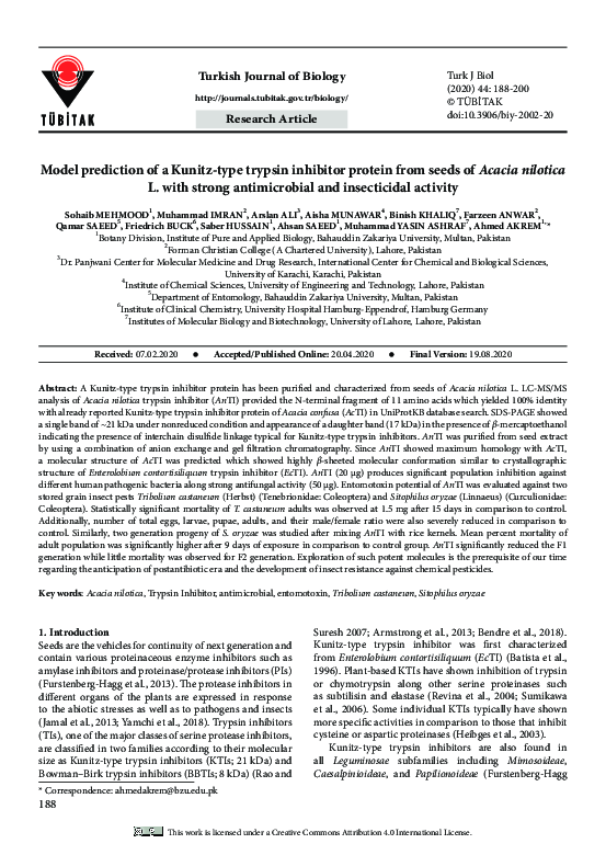 (PDF) Model prediction of a Kunitz-type Trypsin Inhibitor protein from ...