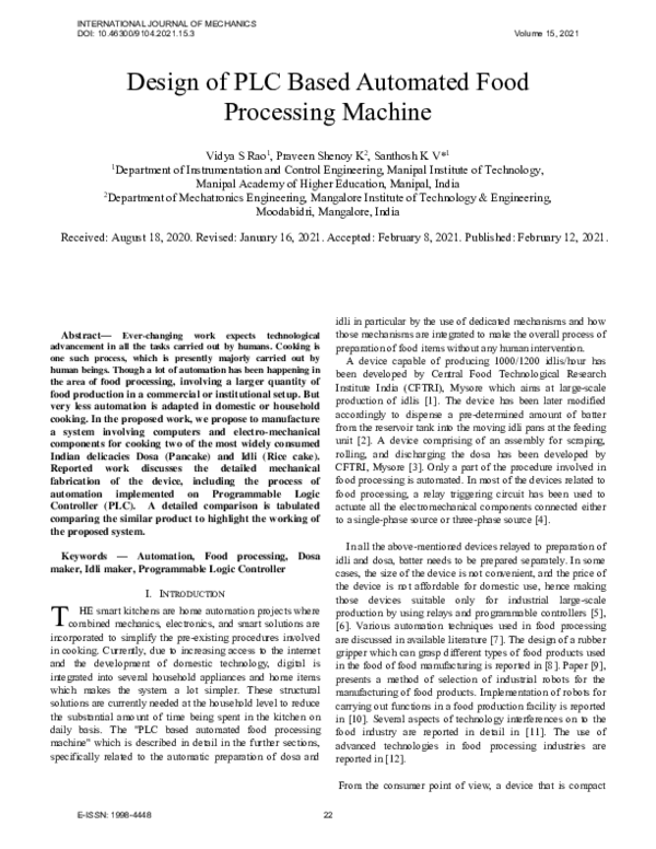 (PDF) Design of PLC Based Automated Food Processing Machine