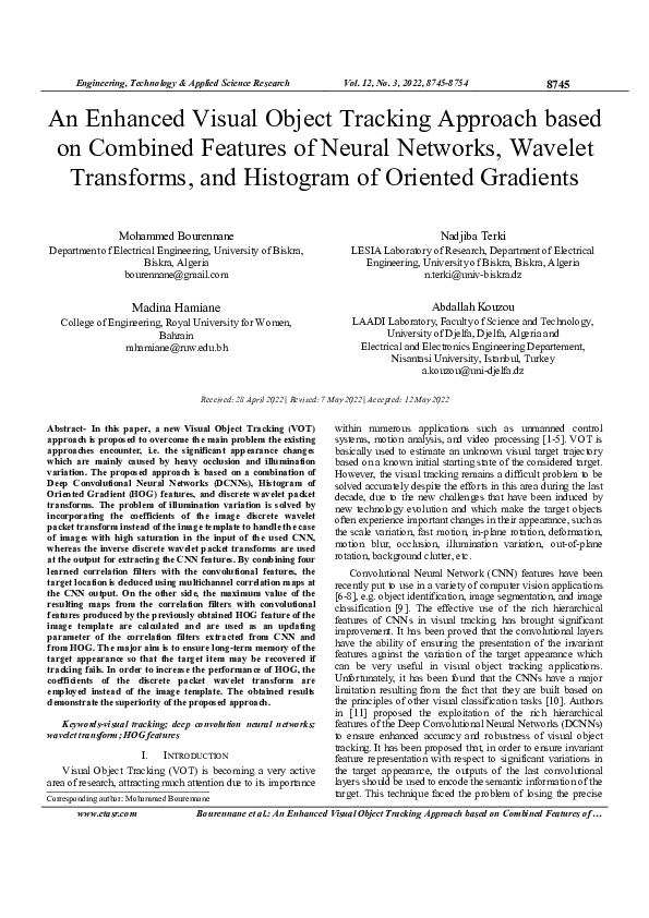 Pdf An Enhanced Visual Object Tracking Approach Based On Combined Features Of Neural Networks