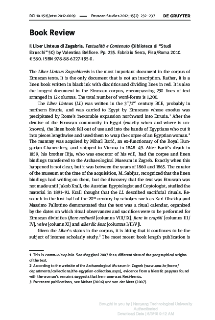 (PDF) Il Liber Linteus di Zagabria. Testualità e Contenuto (Biblioteca ...