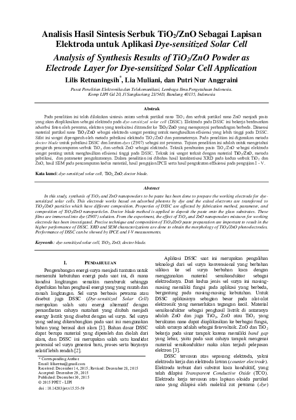 (PDF) Analisis Hasil Sintesis Serbuk TiO2 / ZnO sebagai Lapisan ...