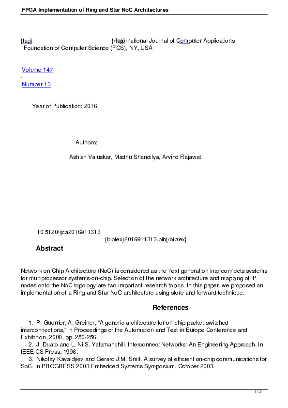 Pdf Fpga Implementation Of Ring And Star Noc Architectures