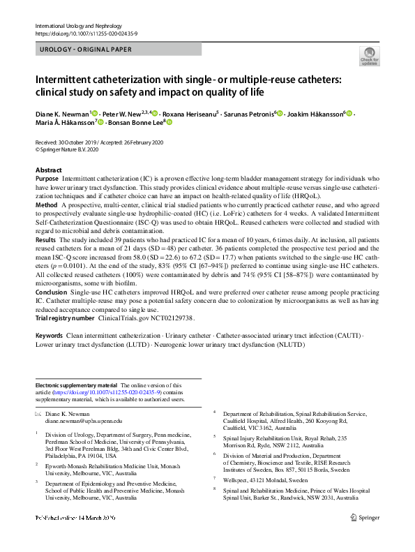 (PDF) Intermittent catheterization with single- or multiple-reuse ...