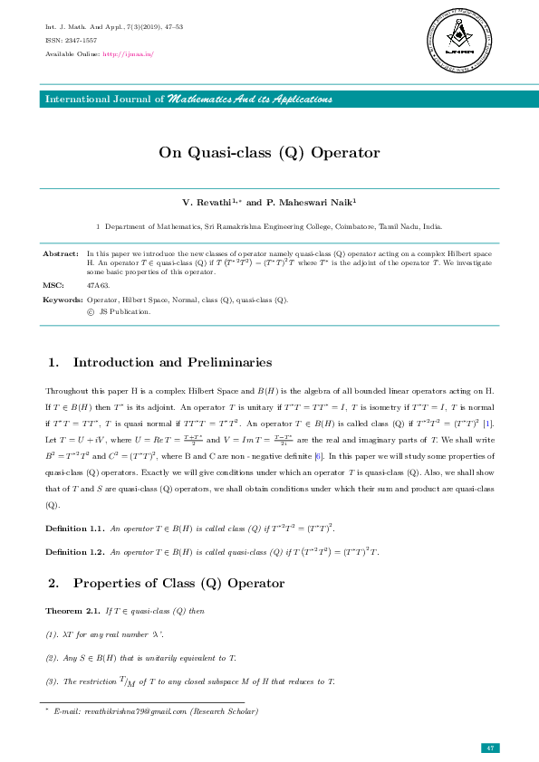 (PDF) of Mathematics And its Applications On Quasi-class ( Q ) Operator