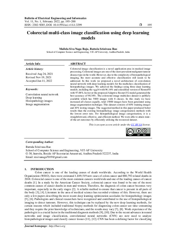 Pdf Colorectal Multi Class Image Classification Using Deep Learning