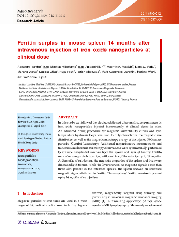 (PDF) Ferritin surplus in mouse spleen 14 months after intravenous ...
