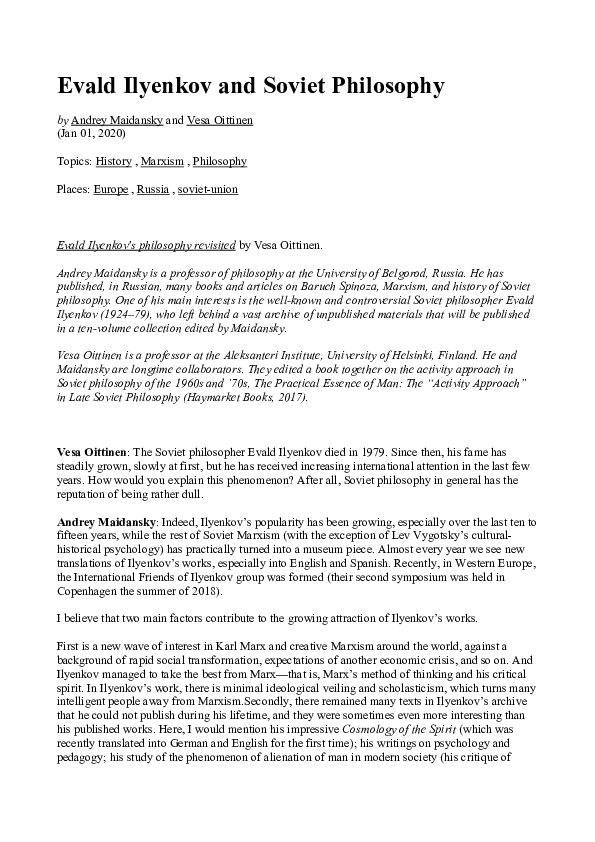 (PDF) Evald Ilyenkov and Soviet Philosophy