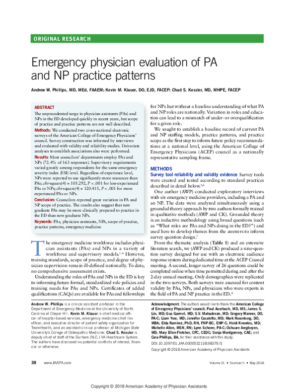 (PDF) Emergency physician evaluation of PA and NP practice patterns