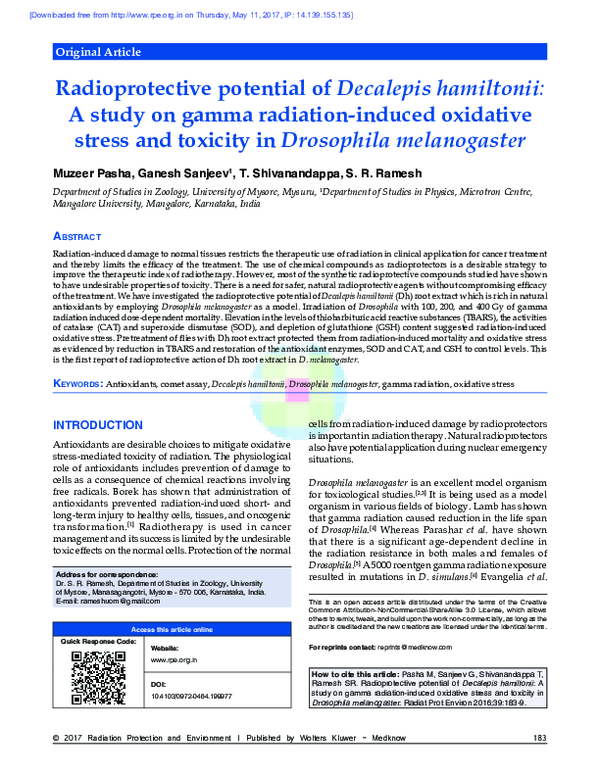 (PDF) Radioprotective potential of Decalepis hamiltonii: A study on ...