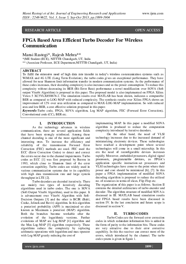 Pdf Fpga Based Area Efficient Turbo Decoder For Wireless Communication