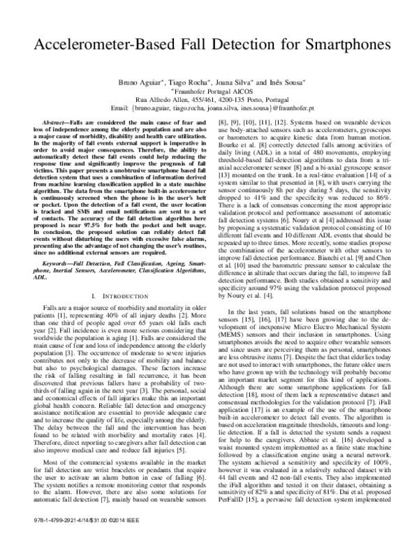 Pdf Accelerometer Based Fall Detection For Smartphones