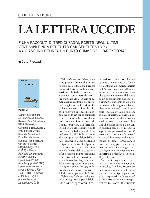 (PDF) Recensione di C. Ginzburg, La lettera uccide (Adelphi 2021), in ...