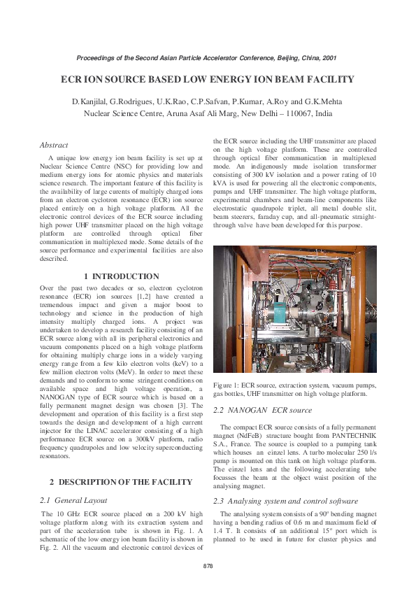 (PDF) ECR ion source based low energy ion beam facility