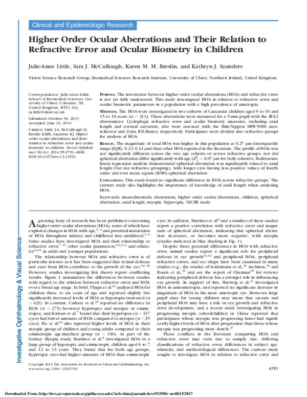 (PDF) Corneal higher order aberrations by Sirius topography and their relation to different ...