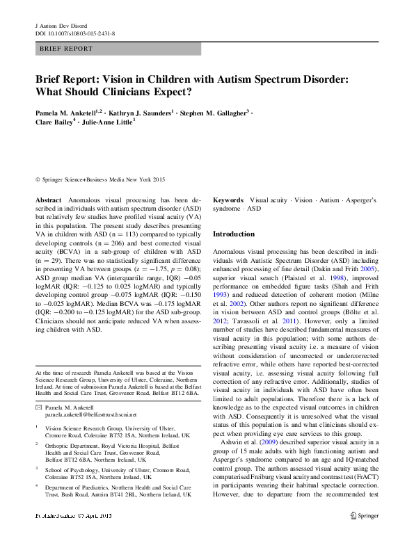 (PDF) Brief Report: Vision in Children with Autism Spectrum Disorder ...