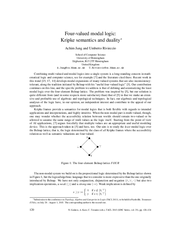 (PDF) Four-valued modal logic: Kripke semantics and duality | Ramon Jansana - Academia.edu