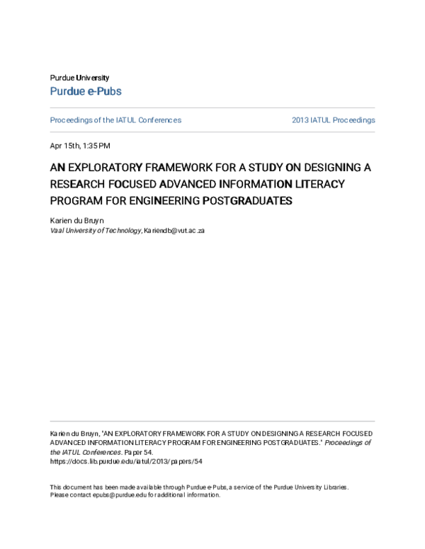 (PDF) An Exploratory Framework for a Study on Designing a Research ...