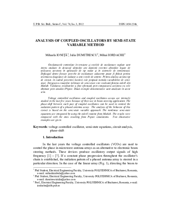 (PDF) Analysis of Coupled Oscillators by Semi-State Variable Method