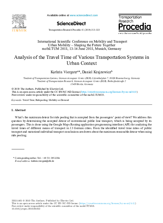 (PDF) Analysis of the Travel Time of Various Transportation Systems in ...