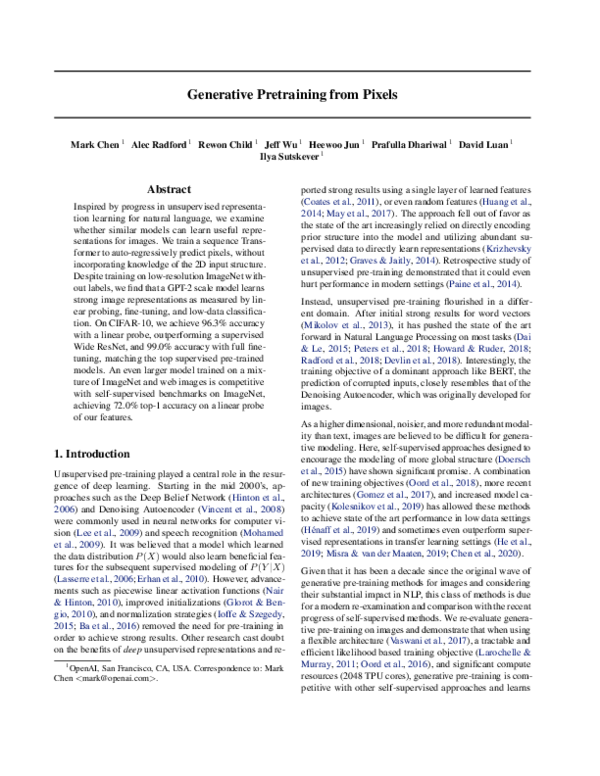 (PDF) Generative Pretraining From Pixels