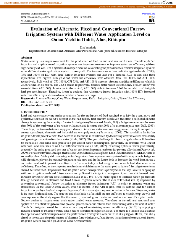 (PDF) Evaluation of Alternate, Fixed and Conventional Furrow Irrigation Systems with Different ...
