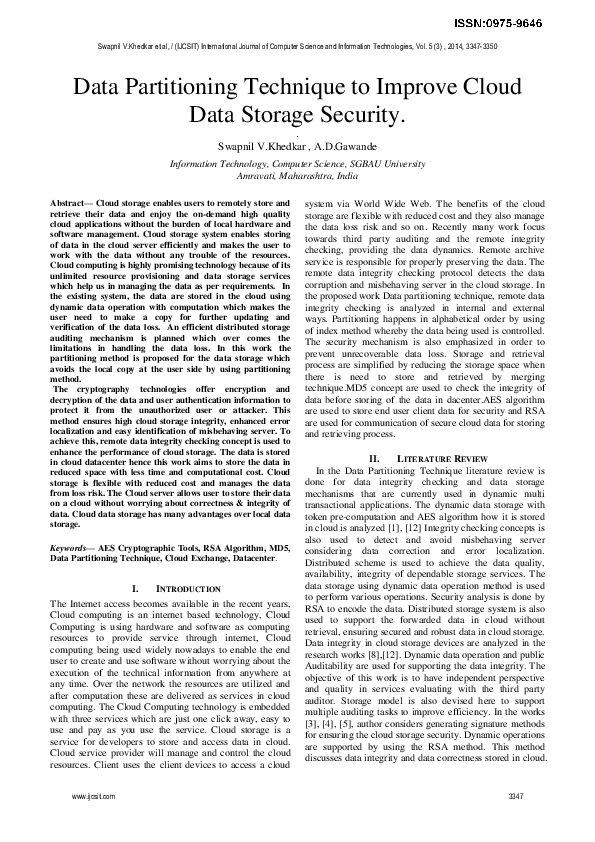 (PDF) Data Partitioning Technique to Improve Cloud Data Storage Security (PDF) Data Partitioning Technique to Improve Cloud Data Storage Security