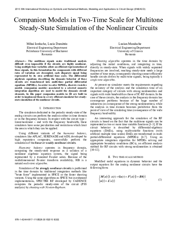 Pdf Companion Models In Two Time Scale For Multitone Steady State Simulation Of The Nonlinear