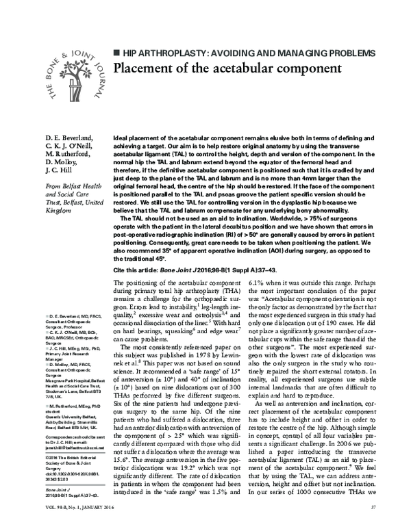 (PDF) Placement of the acetabular component | Megan Rutherford - Academia.edu