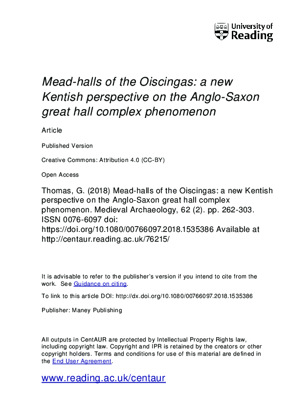 (PDF) Mead-Halls of theOiscingas: A New Kentish Perspective on the ...